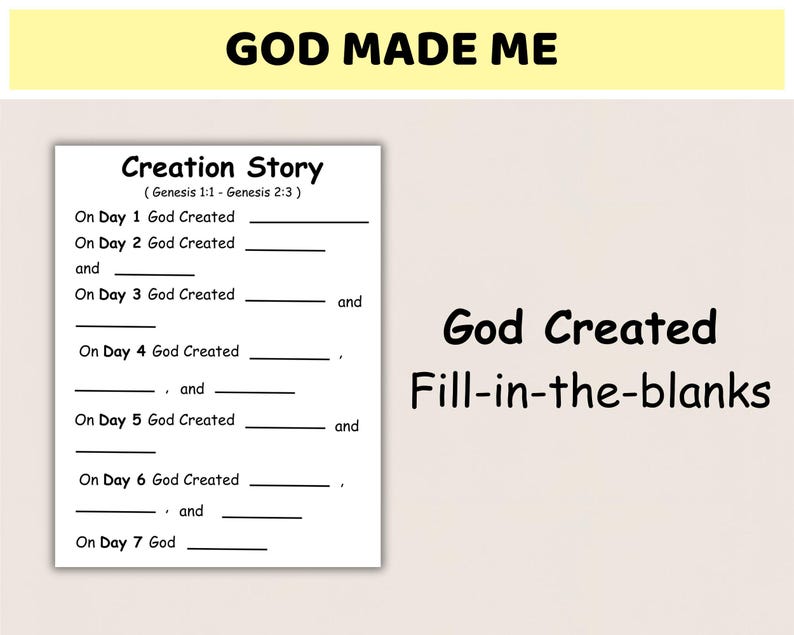 God Made Me Coloring Pages, Fill in the Blanks and Word Search ...