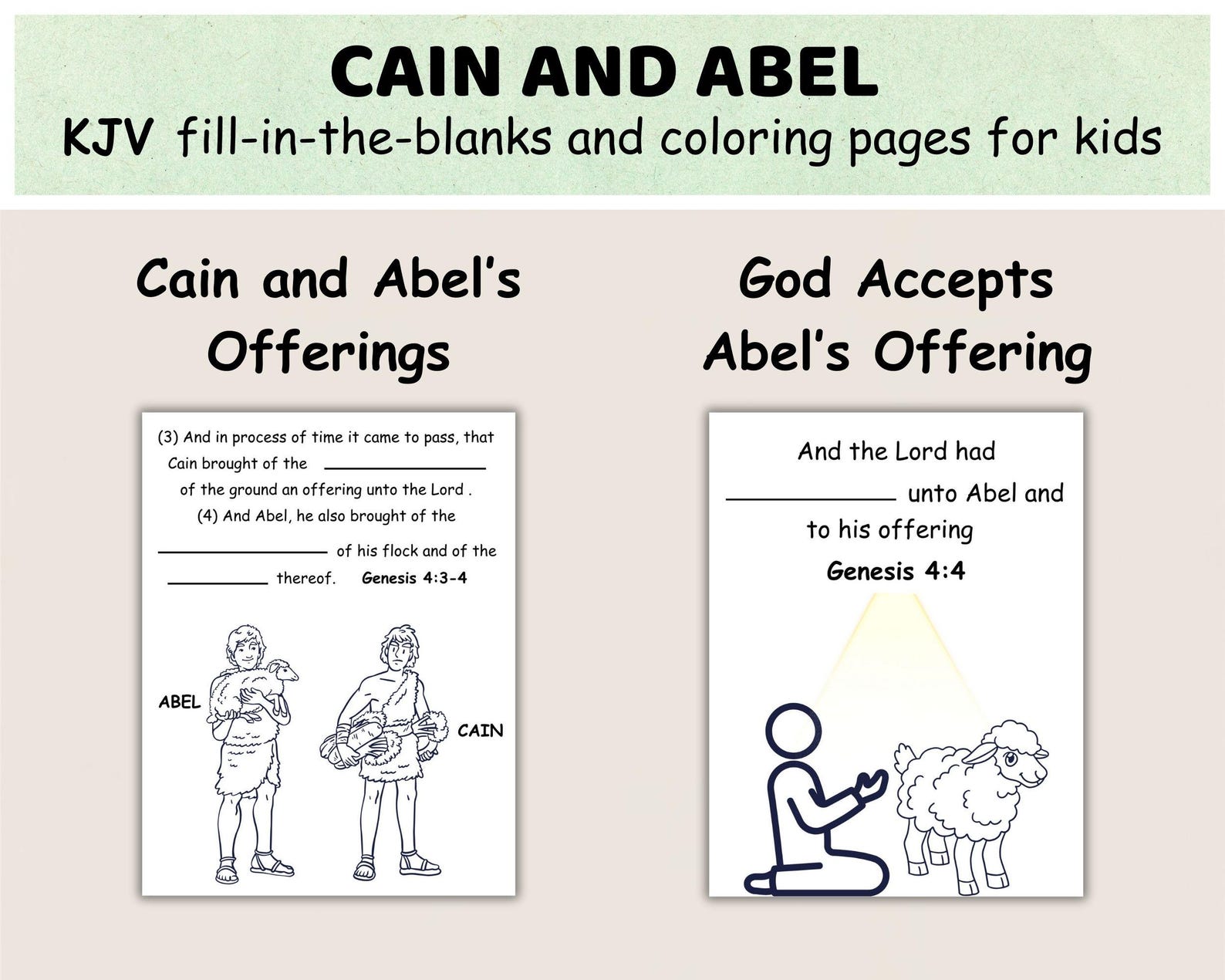 Cain and Abel, Fill in the Blanks & Coloring Pages for Kids, Sunday ...