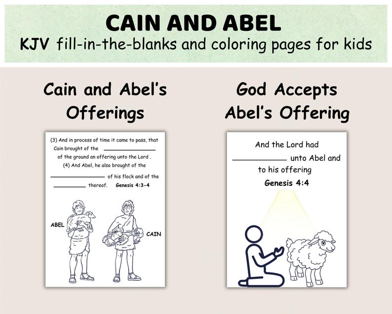 Cain and Abel, Fill in the Blanks & Coloring Pages for Kids, Sunday ...