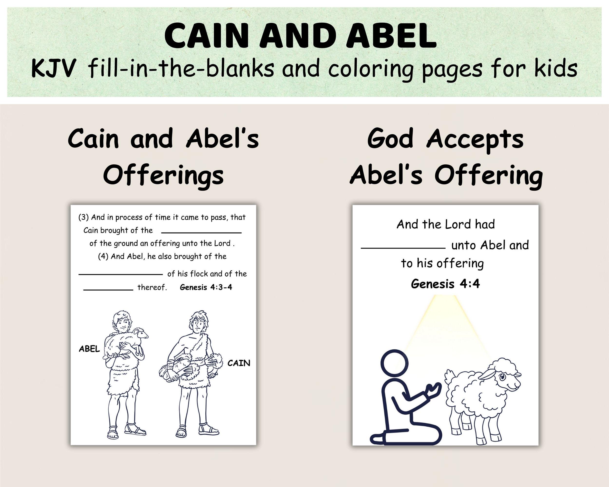 Cain and Abel, Fill in the Blanks & Coloring Pages for Kids, Sunday ...