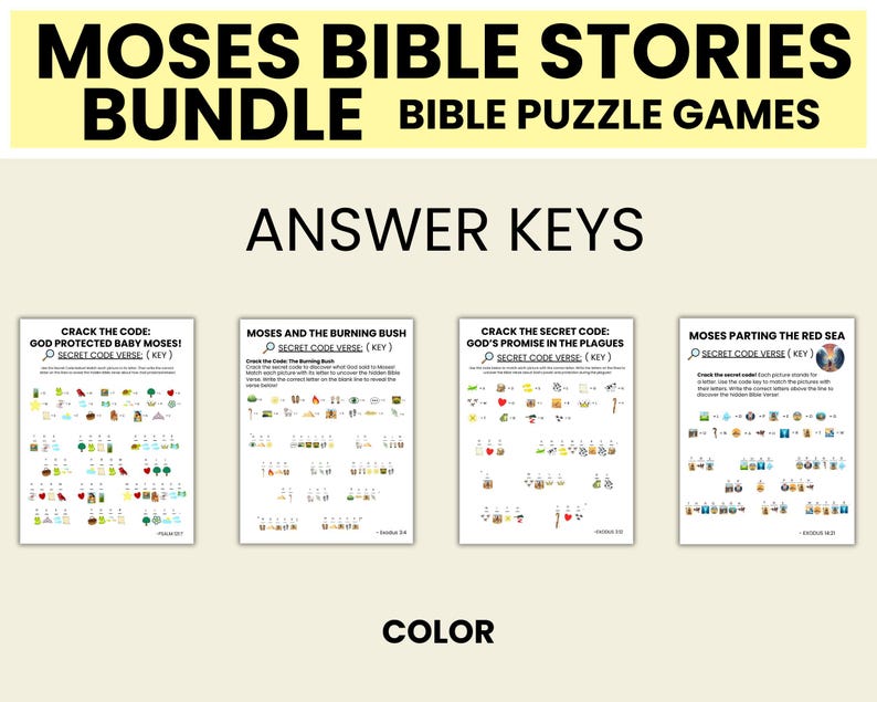 Moses Bible Stories Puzzle Games Bundle for Homeschool - Birth of Moses ...