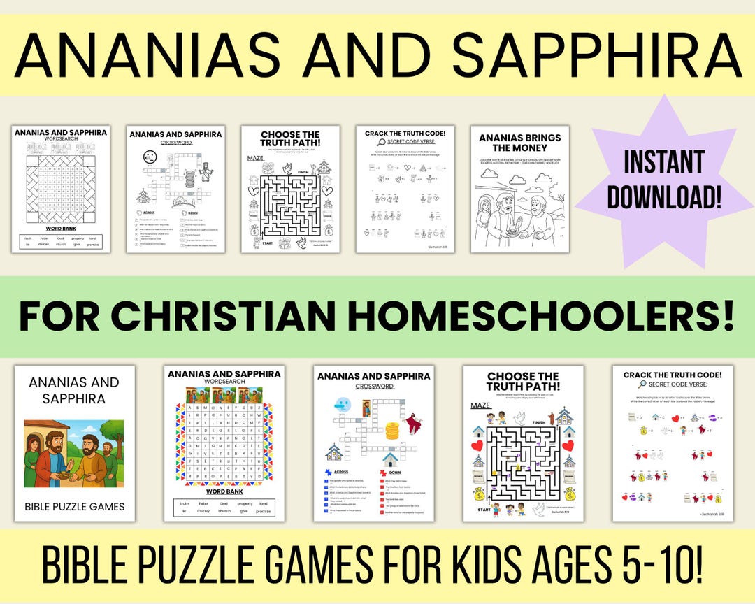 Ananias and Sapphira Bible Puzzle Games - Christian Homeschool ...