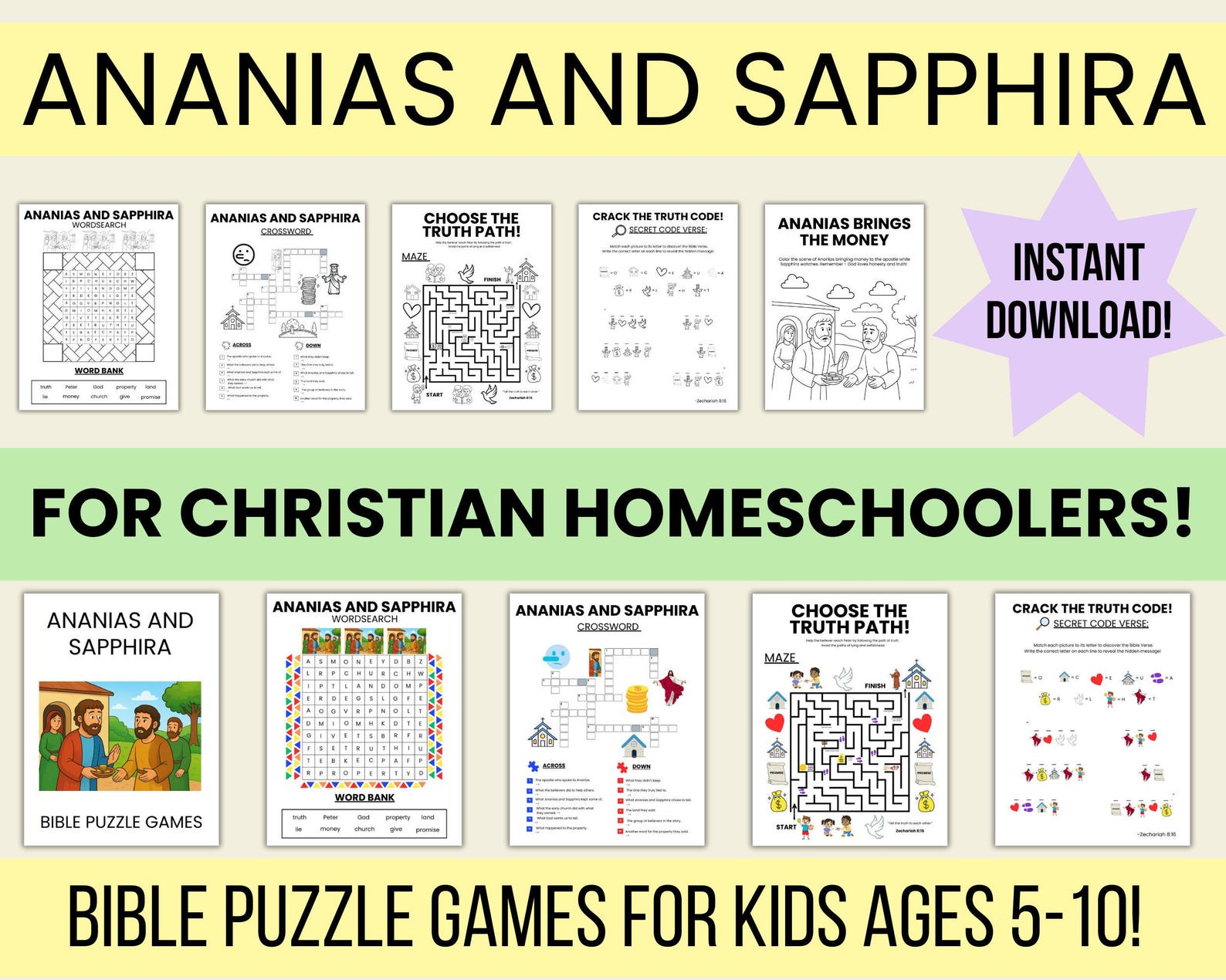 Ananias and Sapphira Bible Puzzle Games - Christian Homeschool ...
