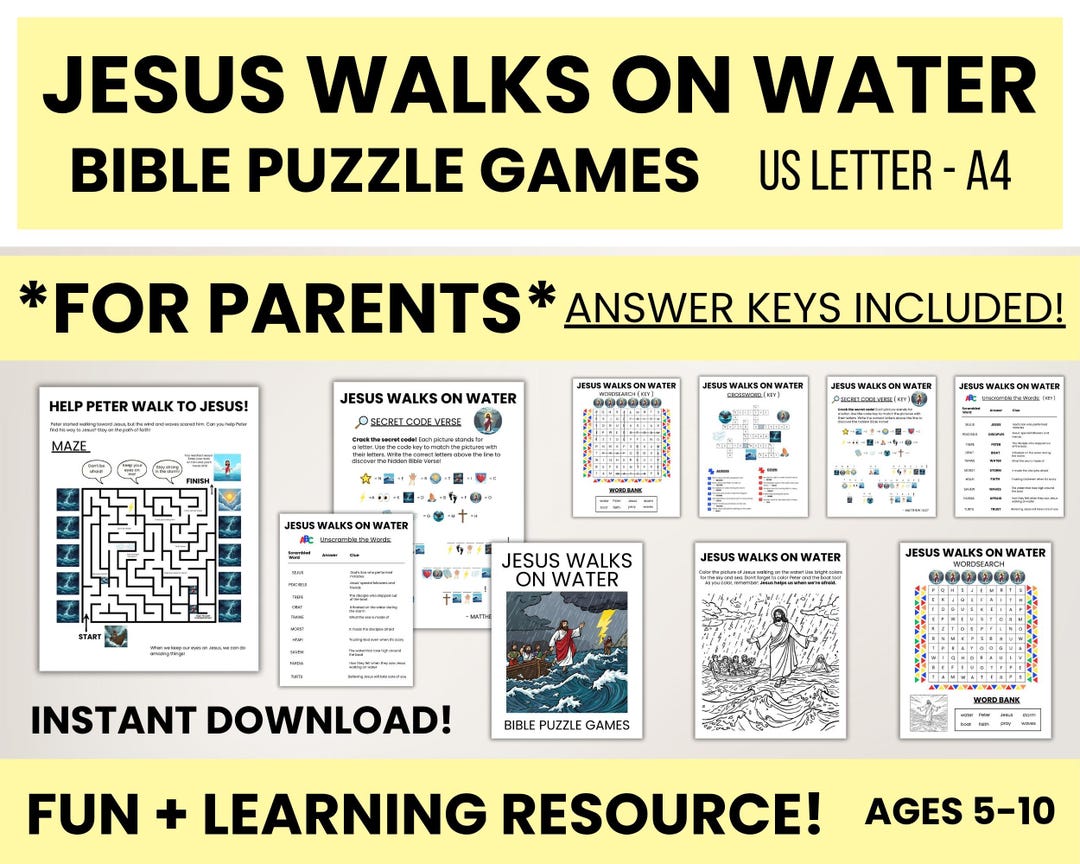 Jesus Walks on Water Bible Puzzle Games for Kids - Christian Activity ...