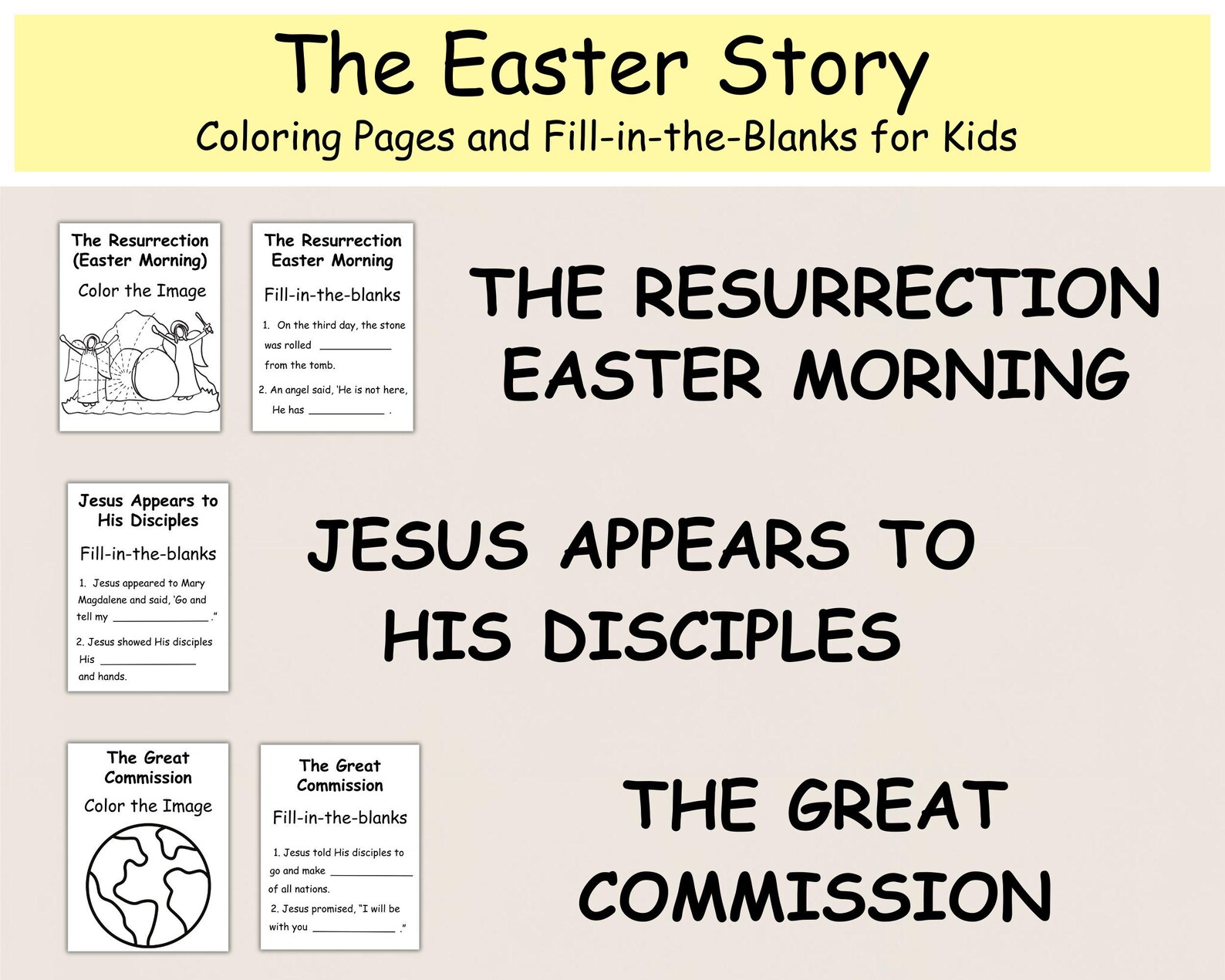 The Easter Story Bible Craft for Kids Coloring Pages, Sunday School ...