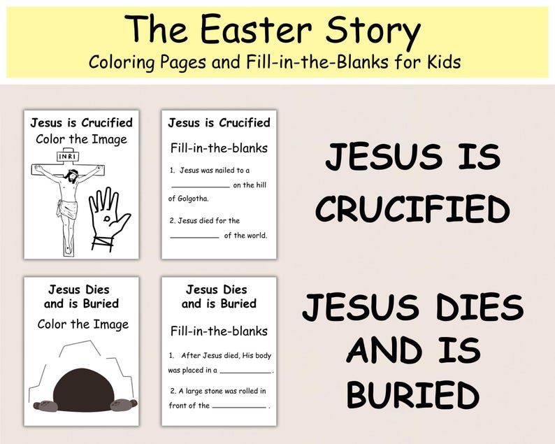 The Easter Story Bible Craft for Kids Coloring Pages, Sunday School ...