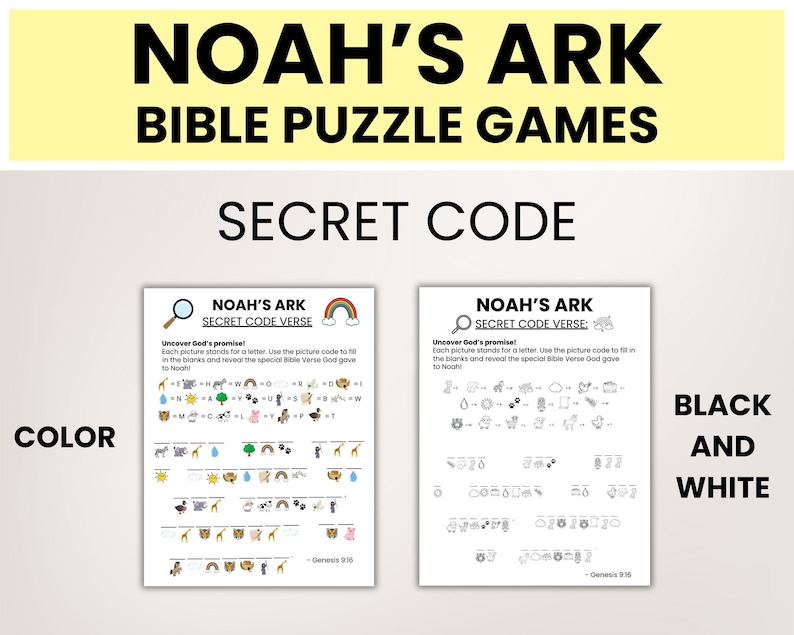 Noah's Ark Bible Puzzle Games for Kids Printable - Fun Bible Activity ...
