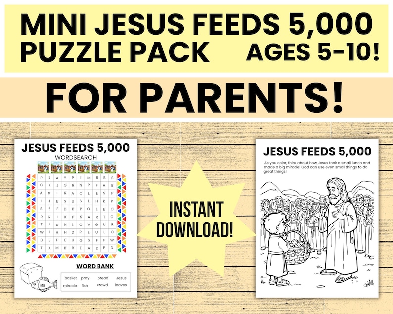 Jesus Feeds 5000 Kids Bible Activity - Christian Word Search & Coloring ...