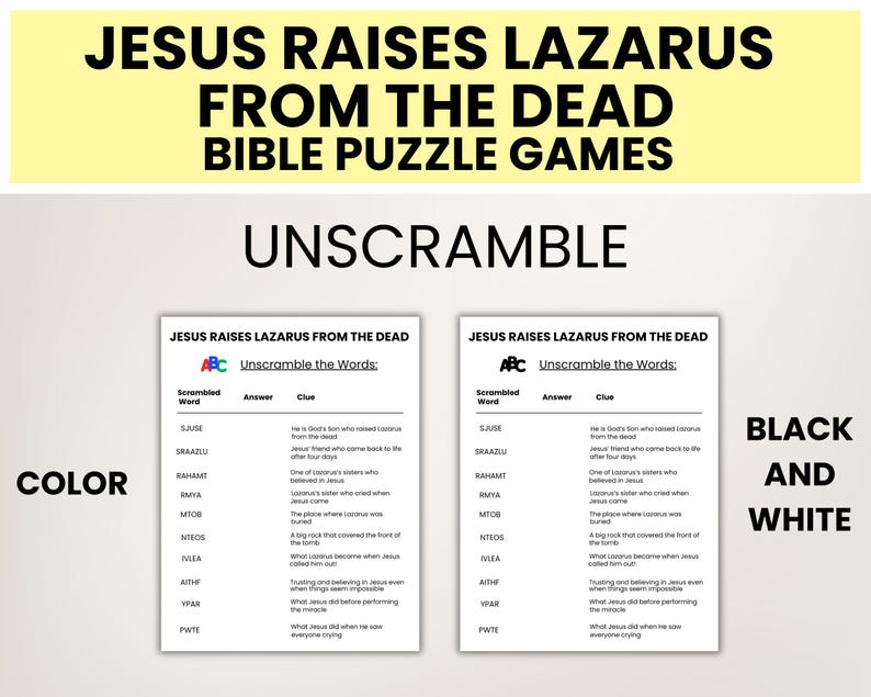 Sunday School Printable Activities - Jesus Raises Lazarus From the Dead ...