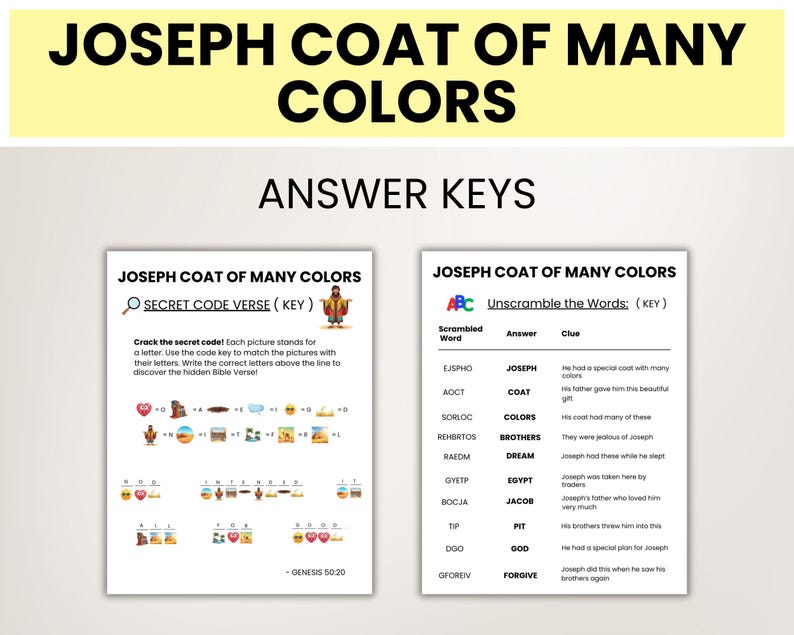 Joseph Coat of Many Colors Sunday School Lesson Pack - Printable Bible ...