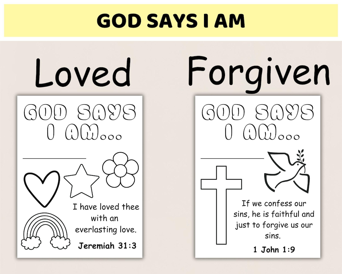 God Says I Am Coloring Craft for Kids - Fill in the Blanks Bible ...