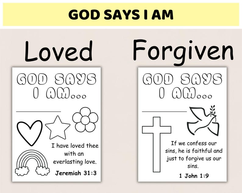 God Says I Am Coloring Craft for Kids - Fill in the Blanks Bible ...