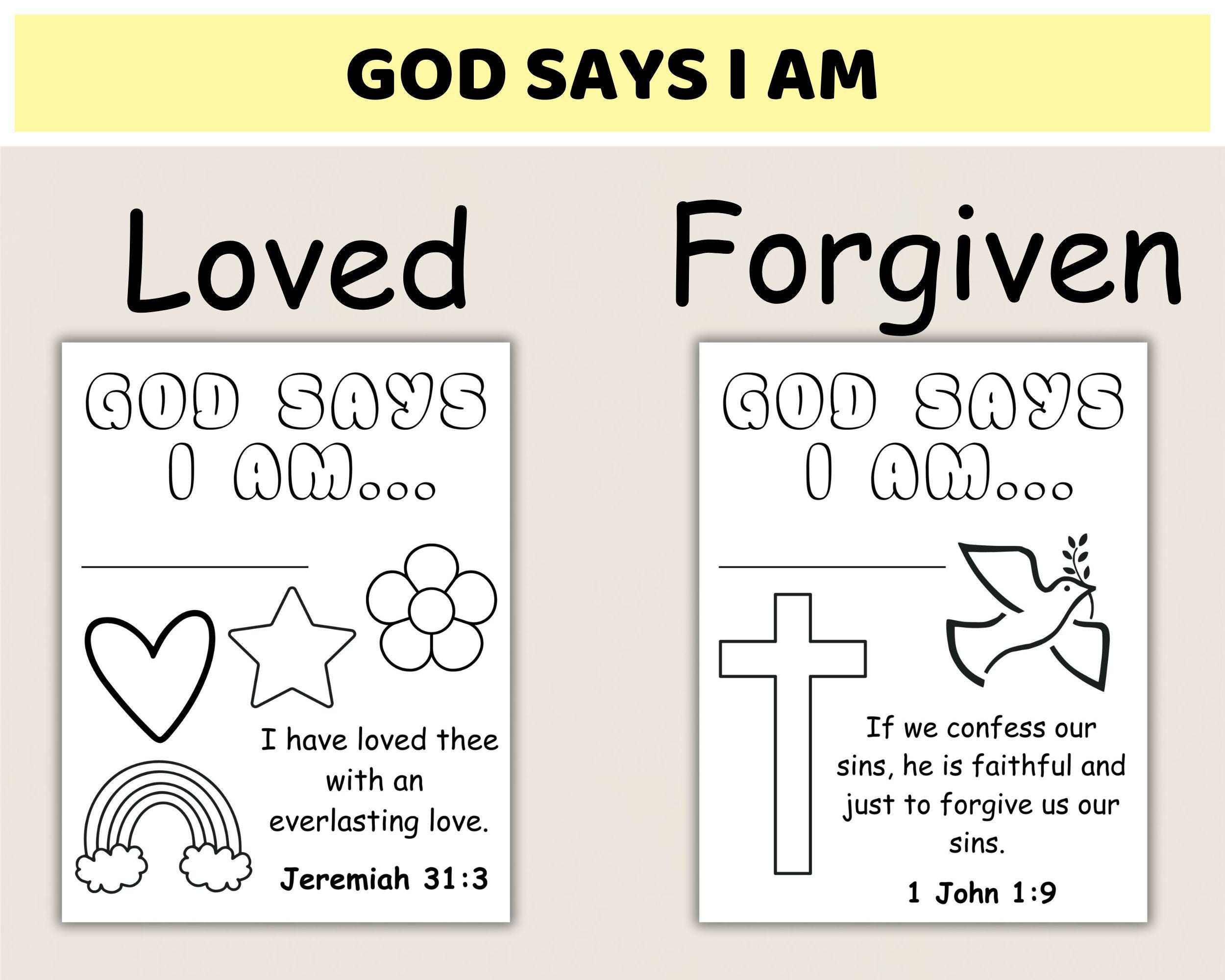 God Says I Am Coloring Craft for Kids - Fill in the Blanks Bible ...