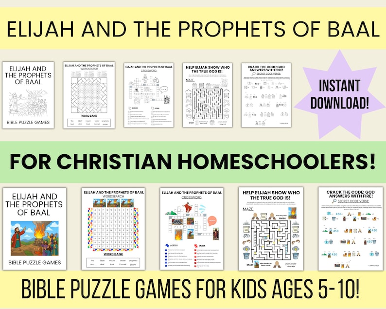 Elijah and the Prophets of Baal Homeschool Bible Worksheets - Kids ...