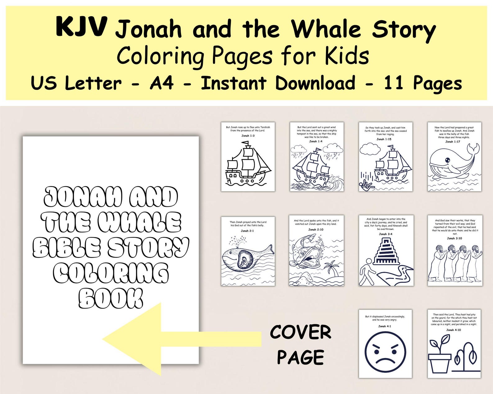 Jonah and the Whale, KJV Coloring Pages for Kids, Sunday School ...