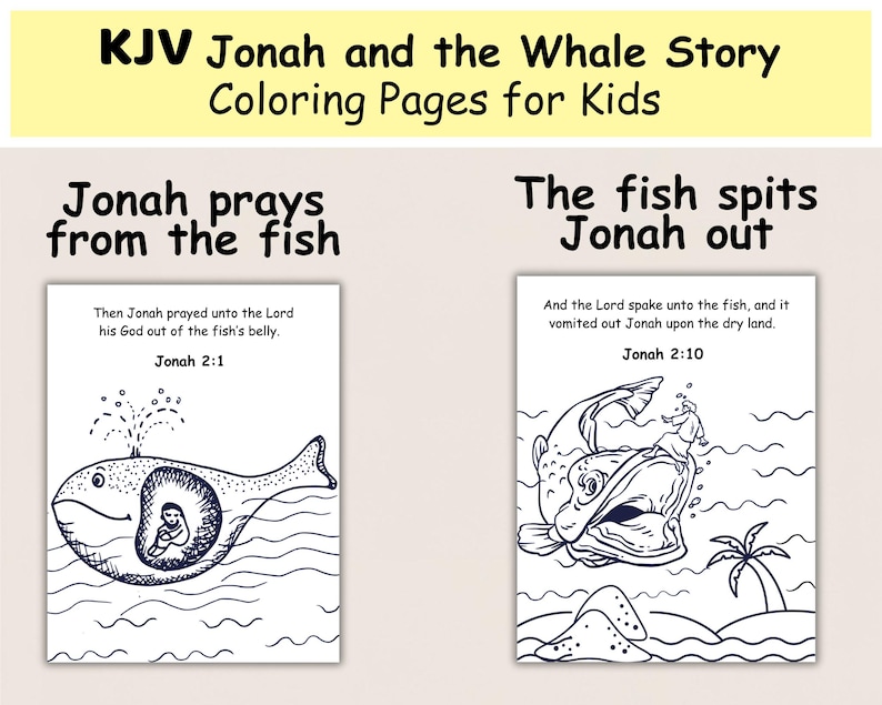 Jonah and the Whale, KJV Coloring Pages for Kids, Sunday School ...