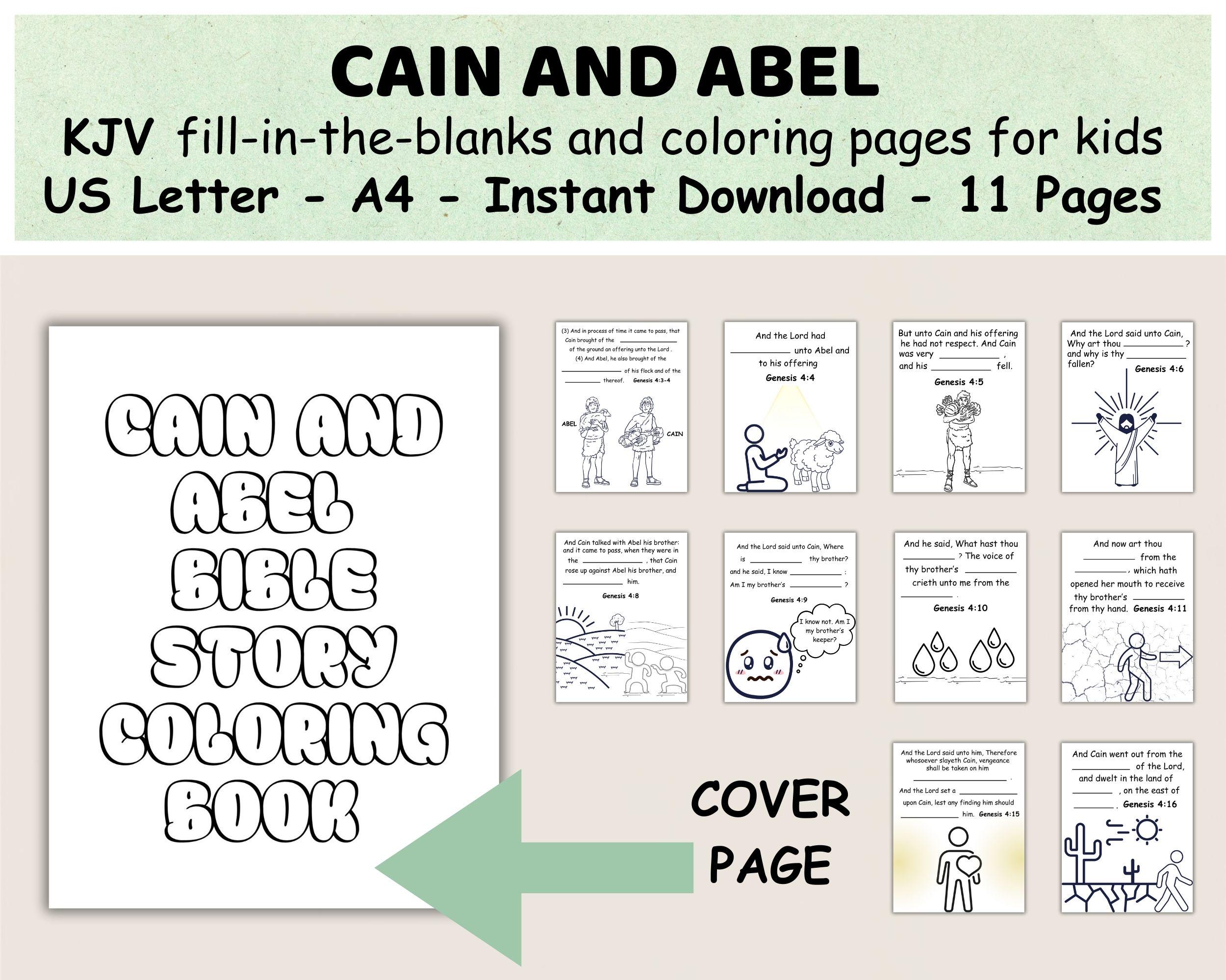 Cain and Abel, Fill in the Blanks & Coloring Pages for Kids, Sunday ...