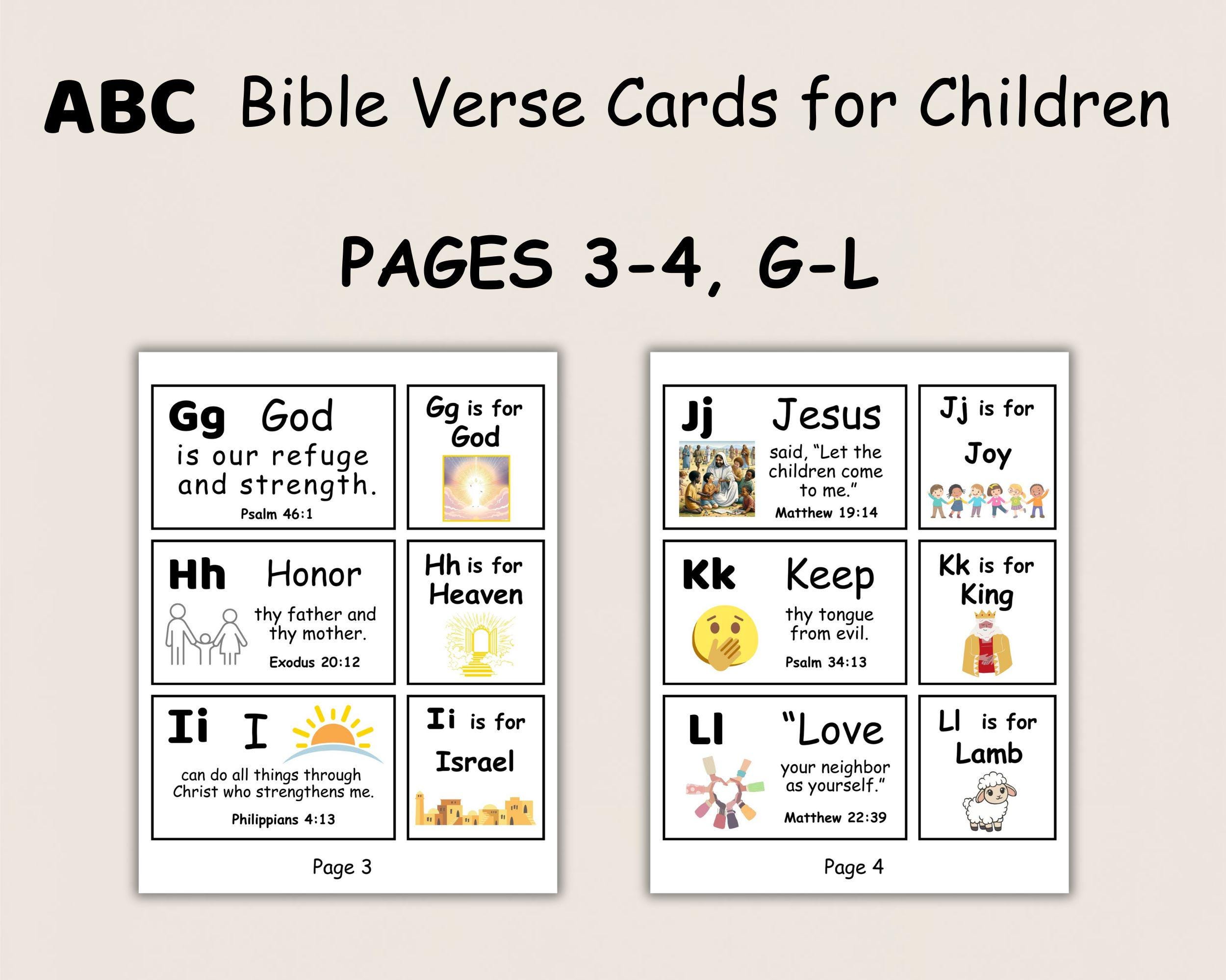 ABC Bible Verse Cards for Children, Printable Download, Christian ...