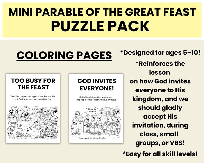 Parable of the Great Banquet Bible Lesson for Kids - Sunday School ...