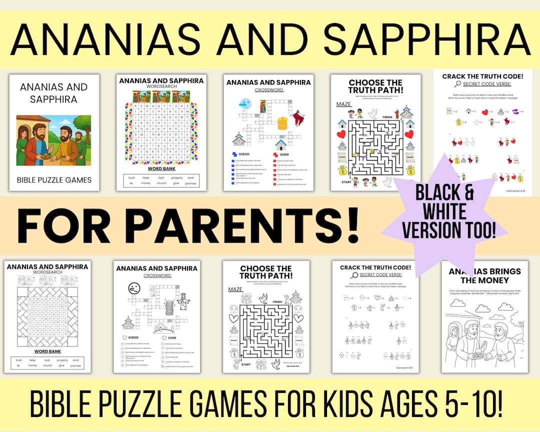 Ananias and Sapphira Bible Puzzle Games for Kids - Christian Activities ...