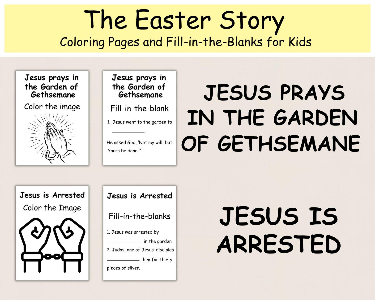 The Easter Story Bible Craft for Kids Coloring Pages, Sunday School ...