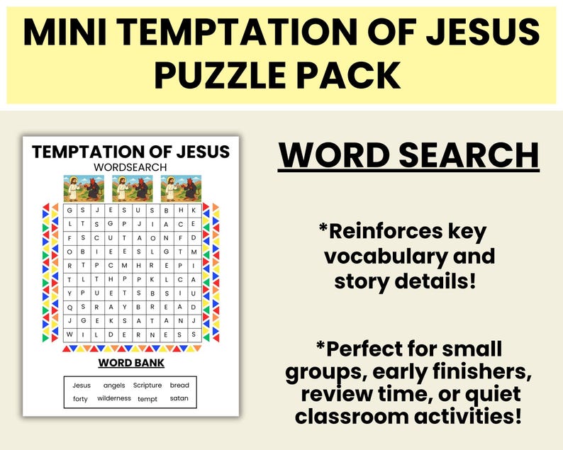 Temptation of Jesus Mini Puzzle Pack - Bible Puzzle Games for Sunday ...