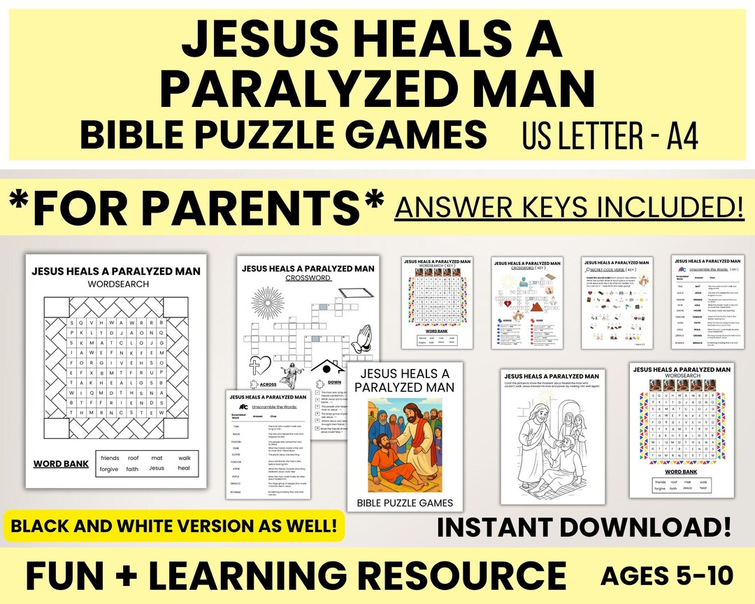 Jesus Heals a Paralyzed Man Bible Activity Pack for Kids Ages 5-10 ...