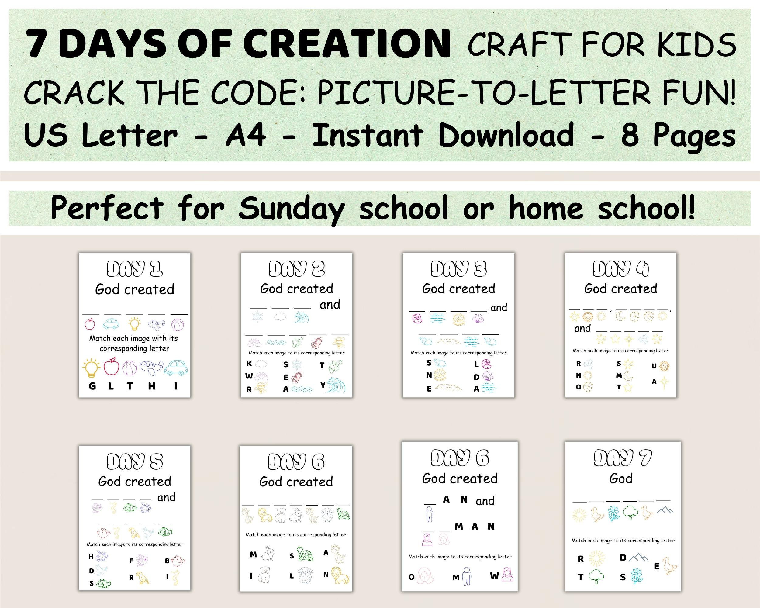 7 Days of Creation Printable, Crack the Code Craft for Kids, Bible ...