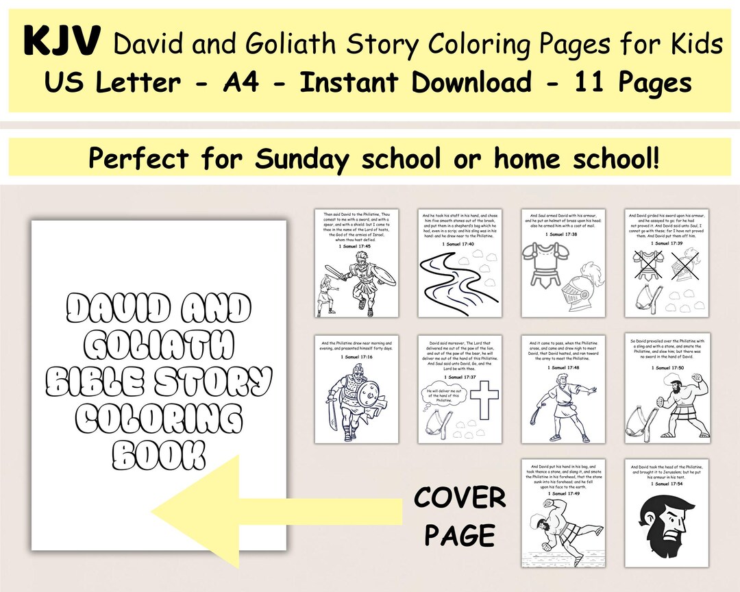 David and Goliath, KJV Coloring Pages for Kids, Bible Story Coloring ...