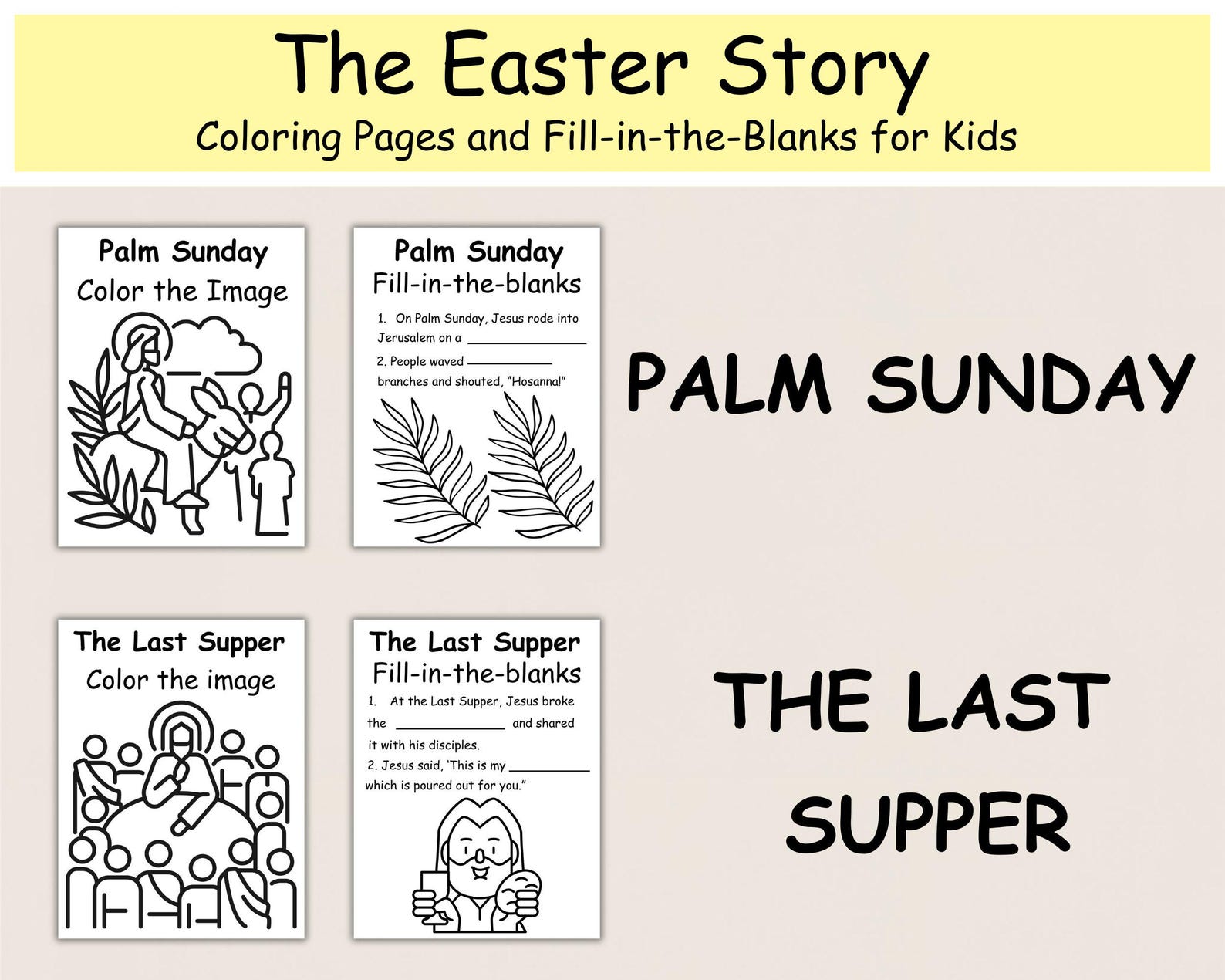 The Easter Story Bible Craft for Kids Coloring Pages, Sunday School ...