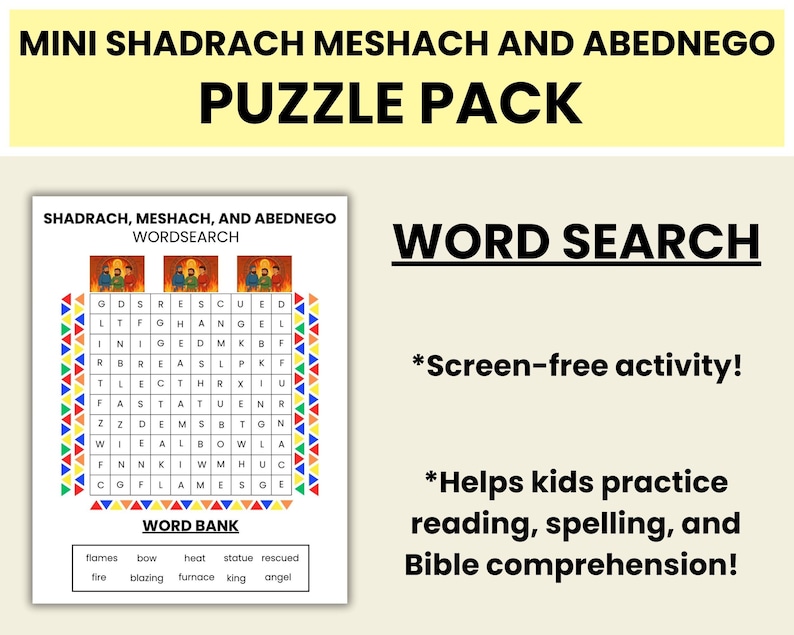 Shadrach Meshach and Abednego Puzzle Pack for Kids - Bible Activity ...