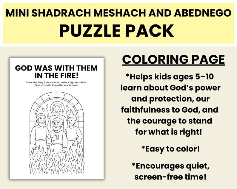 Shadrach Meshach and Abednego Puzzle Pack for Kids - Bible Activity ...