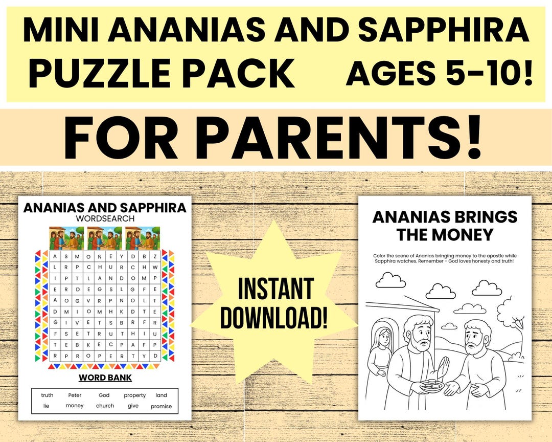 Ananias and Sapphira Bible Story Puzzle Pack for Kids - Honesty Lesson ...