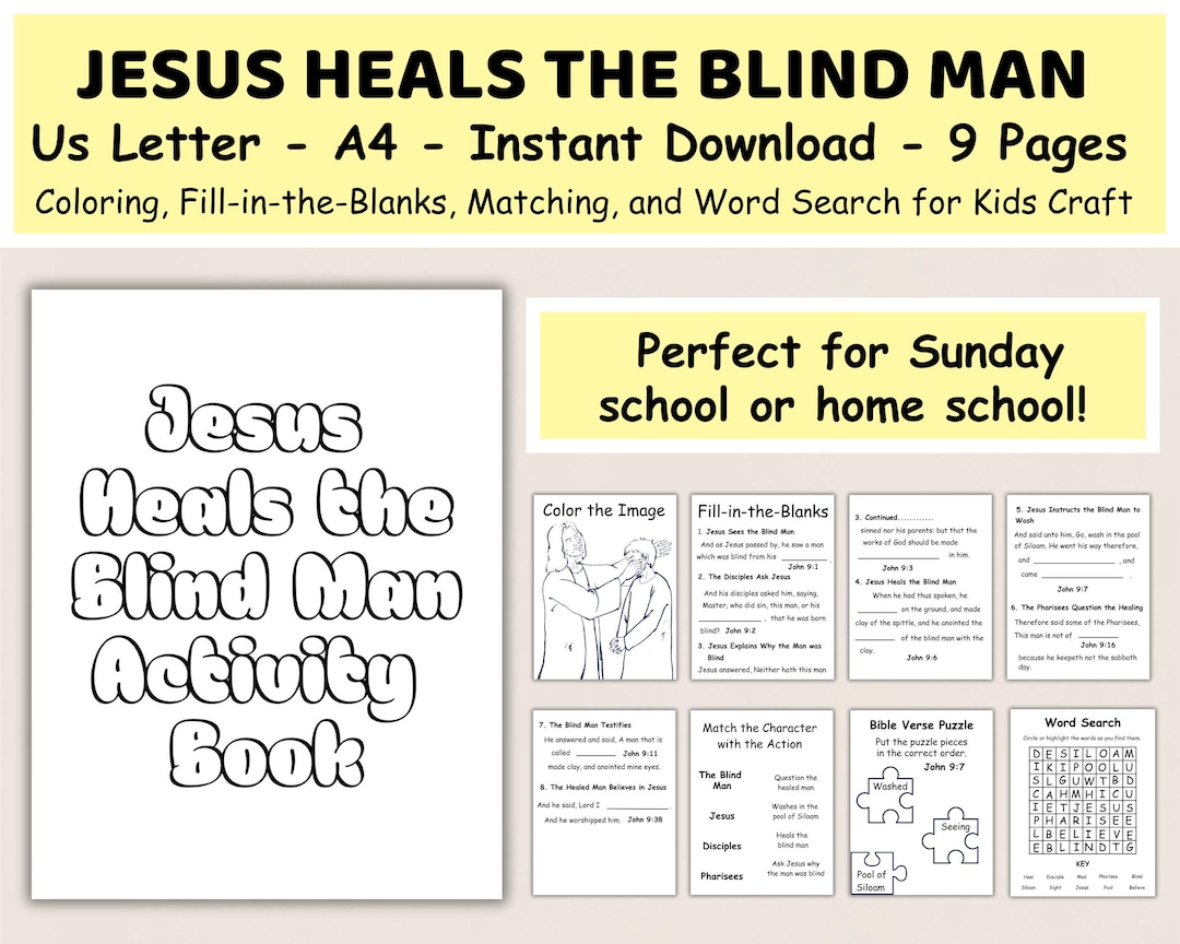 Jesus Heals the Blind Man Craft - KJV Bible Story Coloring, Fill in the ...