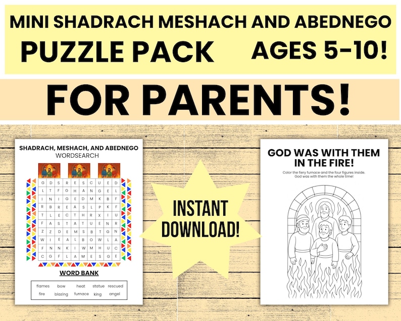 Shadrach Meshach and Abednego Puzzle Pack for Kids - Bible Activity ...