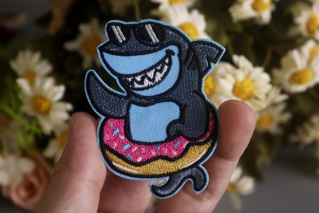 Shark With Donut Swim Ring Patch, Cute Patch, Iron on Patch ...