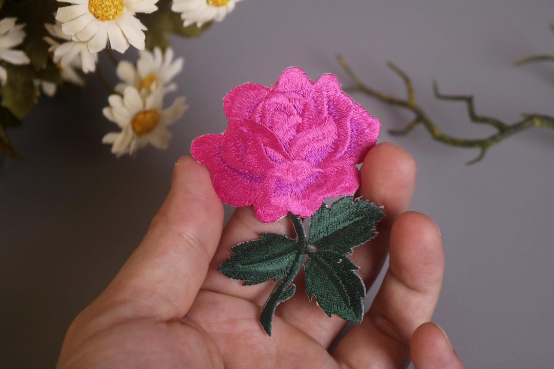 Deep Pink Rose Patch, Flower Patch, Iron on Patch, Embroidered Patch ...