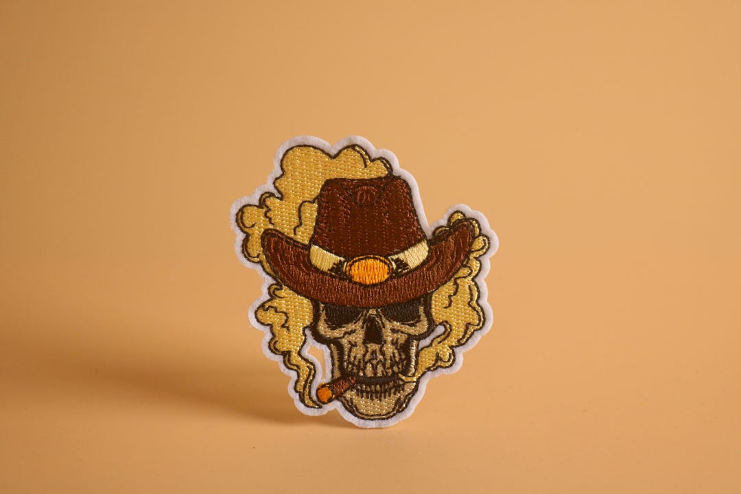 Skull Cowboy Patch, Death Patch, Smoking, Iron on Patch, Embroidered Patch, Funny Patch ...