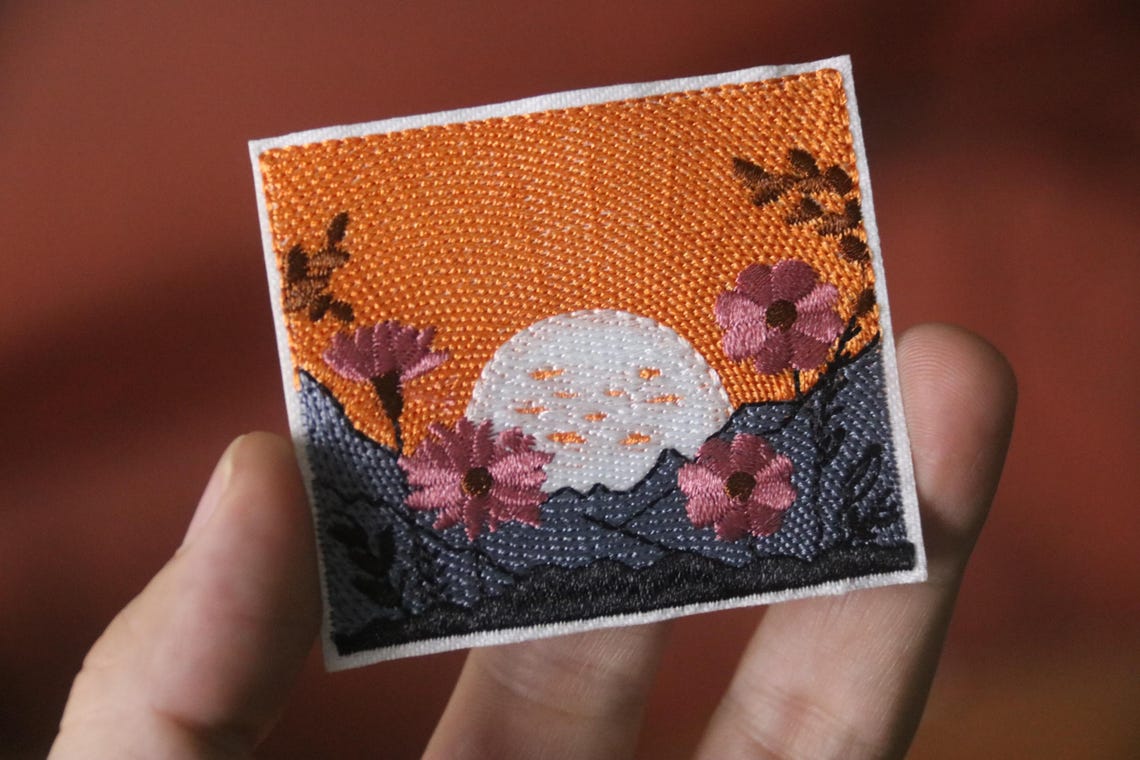 Sunrise Patch, Cherry Blossom Patch, Flower, Iron on Patch, Stick on ...