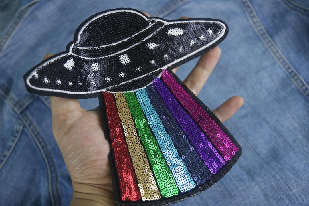 Large Sequined Rainbow UFO Patch, Alien Patch, Iron on Patch ...