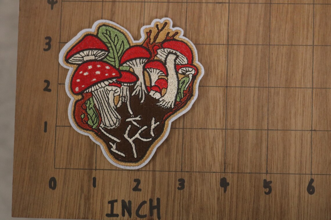 Mushroom Heart Patch, Cardiac Patch, Iron on Patch, Embroidered Patch ...