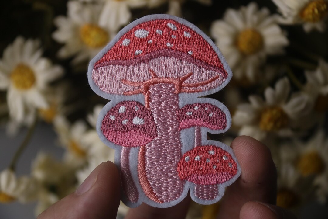 Pink Mushrooms Patch, Cute, Iron on Patch, Stick on Patch, Embroidered ...