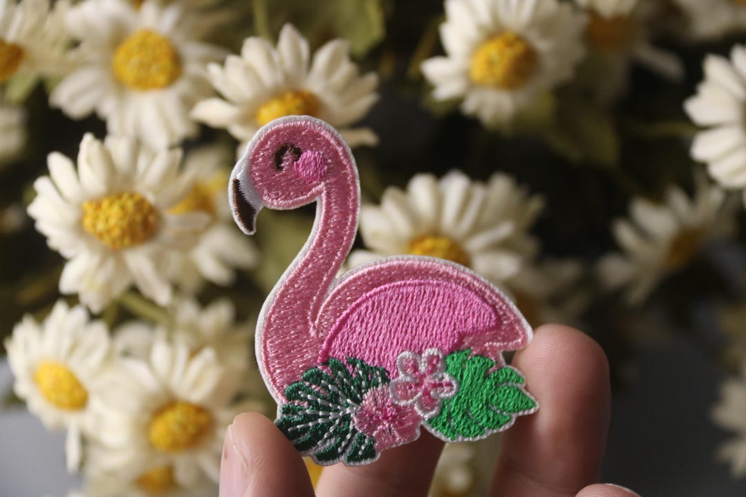 Flamingo Patch, Pink, Bird, Iron on Patch, Stick on Patch, Embroidered ...