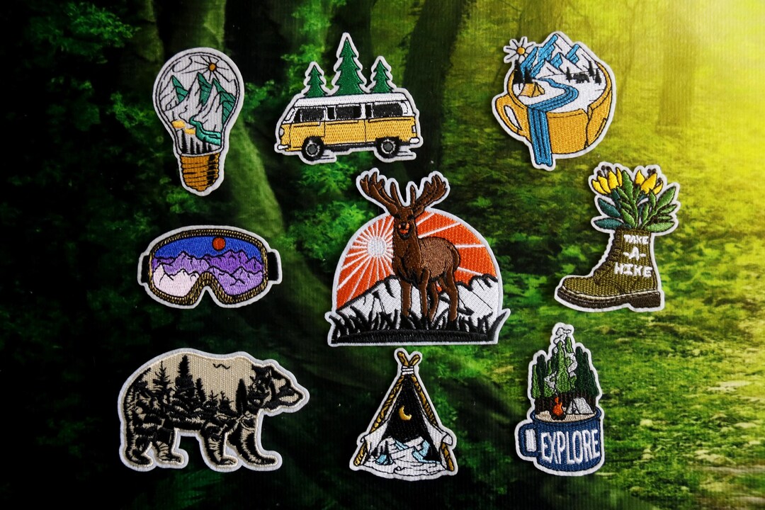 Wild Patch, Bear, Deer, Adventure, Set of 9 Patches, Iron on Patch ...