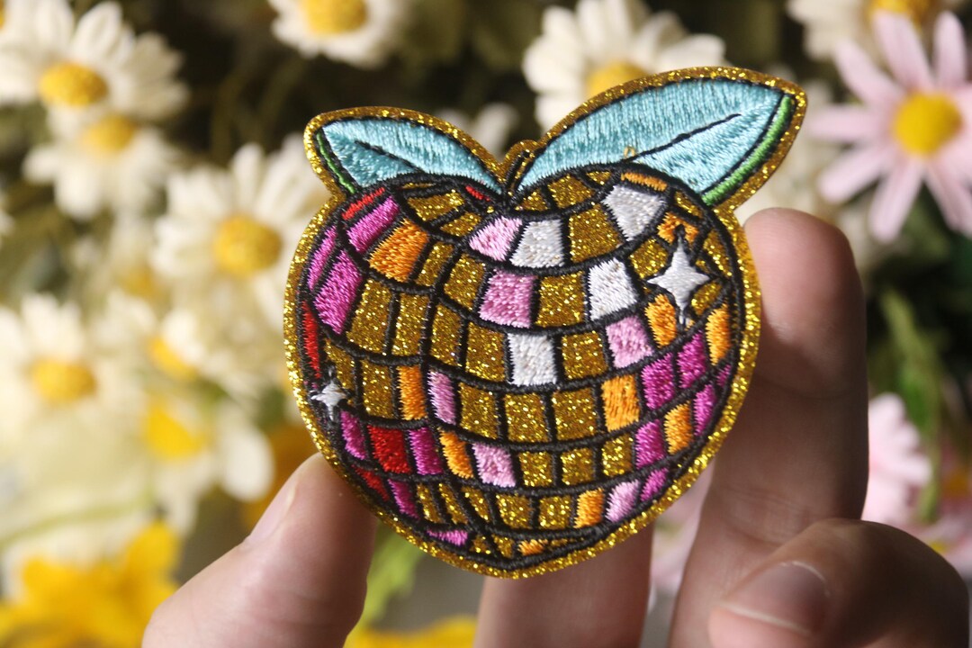 Sparkling Disco Peach Patch, Fruit Patch, Iron on Patch, Stick on Patch ...