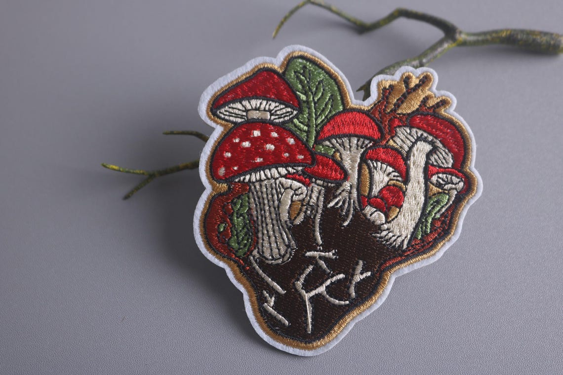 Mushroom Heart Patch, Cardiac Patch, Iron on Patch, Embroidered Patch ...