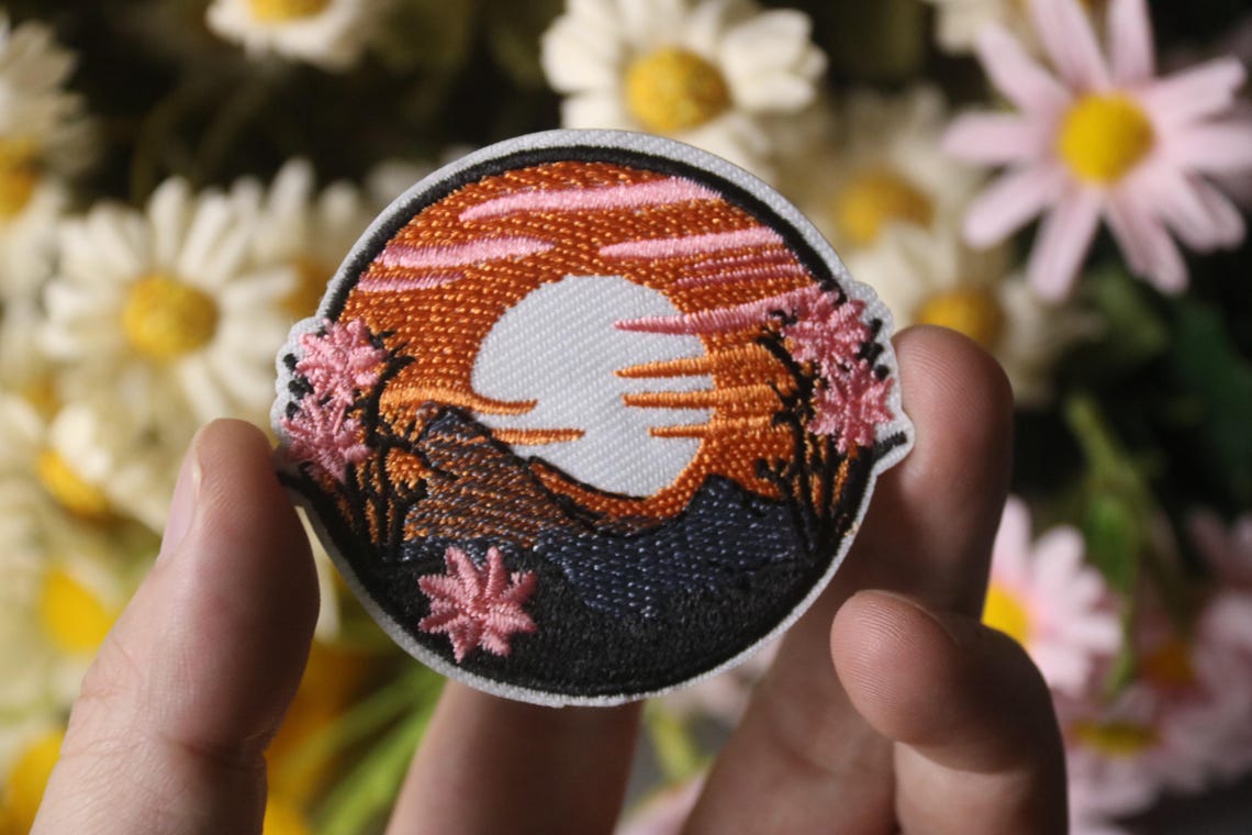 Sunrise Patch, Cherry Blossom, Flower, Iron on Patch, Stick on Patch ...