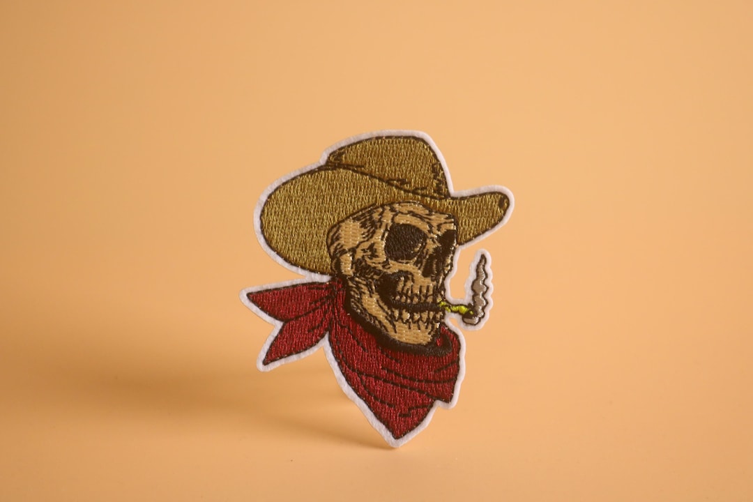 Skull Cowboy Patch, Smoking Patch, Iron on Patch, Embroidered Patch, Funny Patch, Aesthetic ...