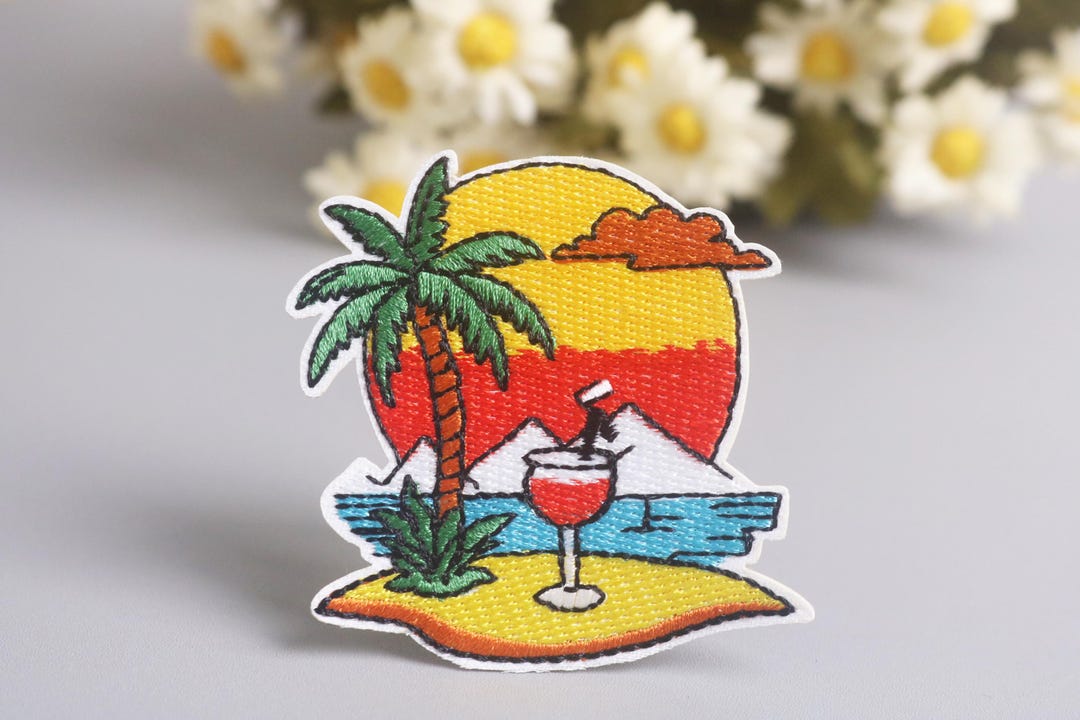 Beach Patch, Summer, Hawaii Patch, Cocktail, Iron on Patch, Embroidered ...