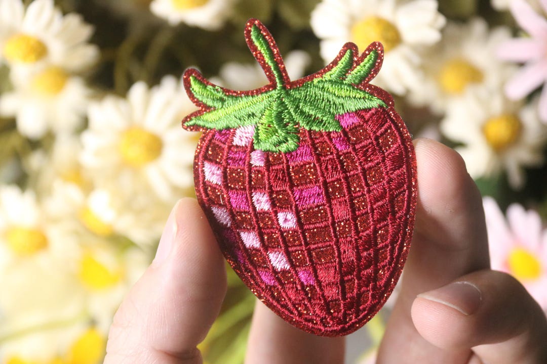 Sparkling Disco Ball Strawberry Fruit Patch, Iron on Patch, Stick on ...